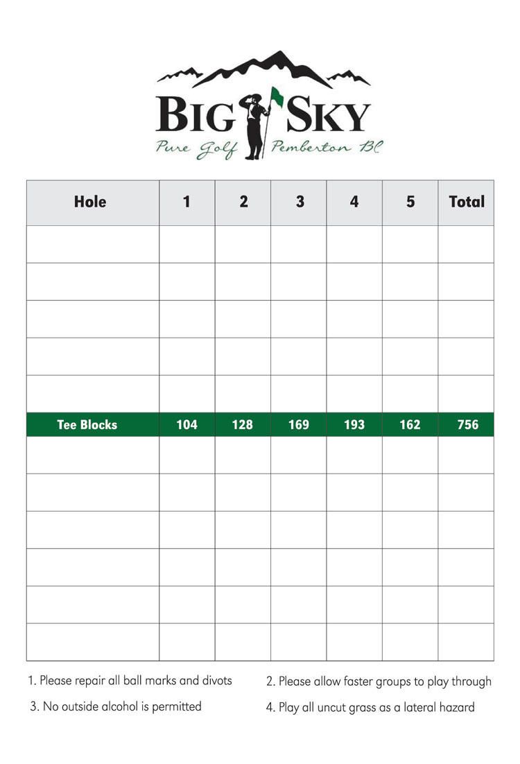 Big Sky Golf Scorecard | Pemberton BC Golf
